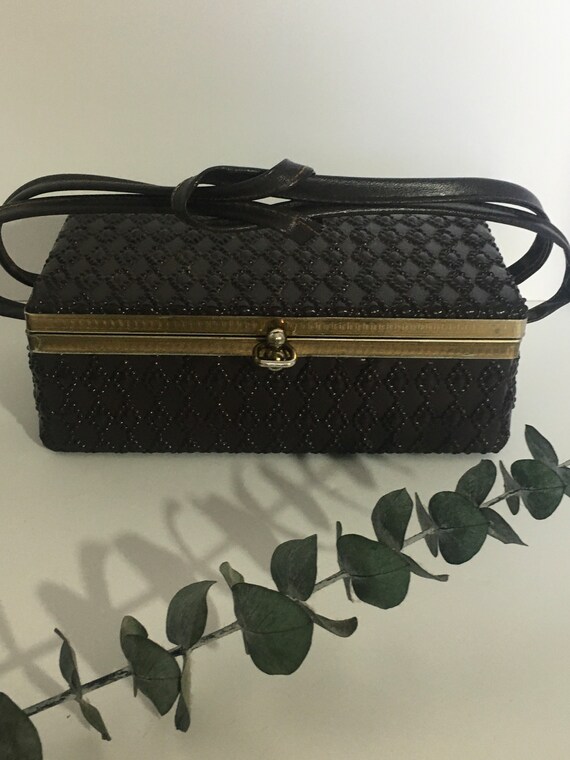 1950s 1960s Chocolate Brown Textured Box Bag, Vintage… - Gem