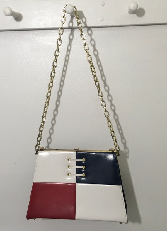 1960s Red White Blue Color Block Handbag, Vintage Vin… - Gem