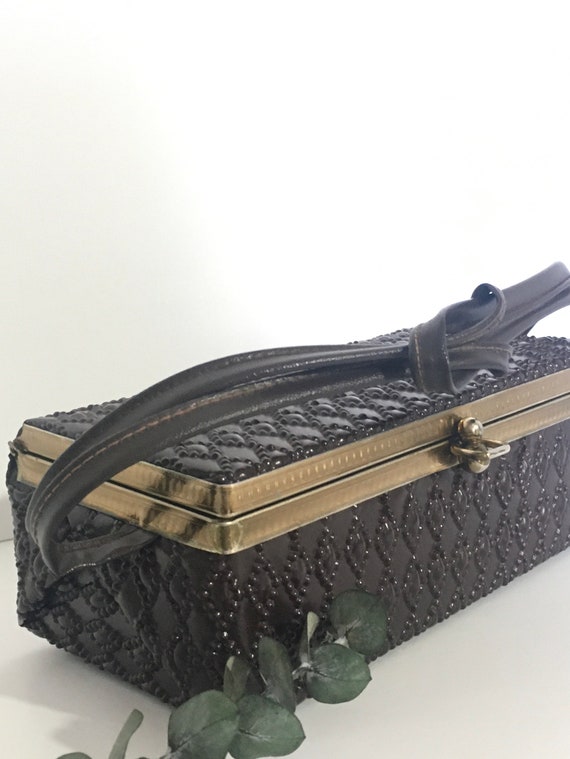 1950s 1960s Chocolate Brown Textured Box Bag, Vintage… - Gem