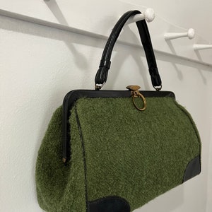 1950s 1960s Green Boucle Wool Handbag, Vintage Top Handle Purse, Mid ...