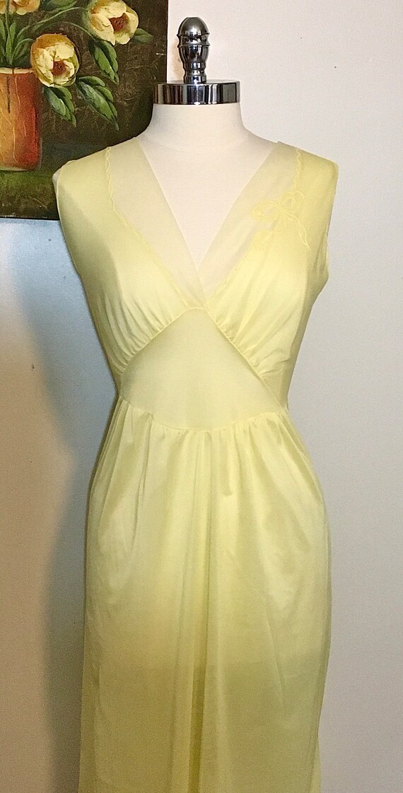 1950s 1960s Yellow Nylon Full Length Nightgown, Vinta… - Gem