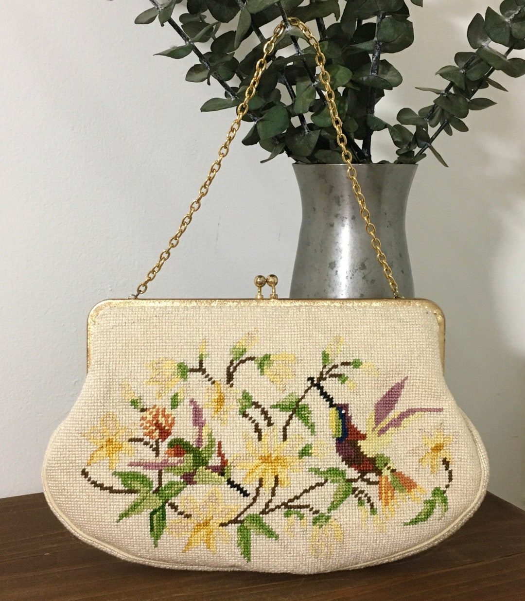 1950s 1960s Embroidered Hummingbird Floral Purse, Vintage Purse, 50s ...