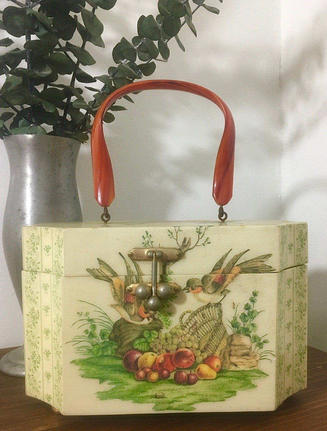 1960s 1970s Wooden Decoupaged Box Purse, Vintage Bird Purse, Vintage ...