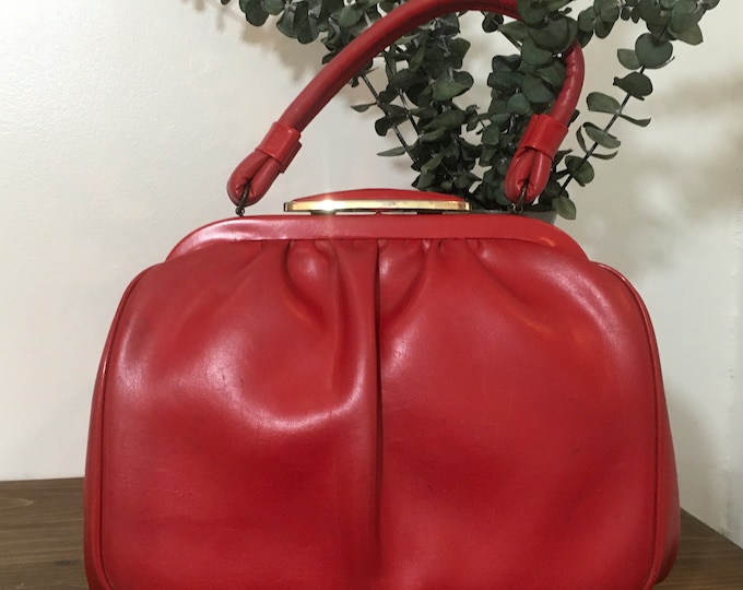 1950s 1960s Red Vinyl Top Handle Handbag, Vintage Retro Mid Purse, Mid ...