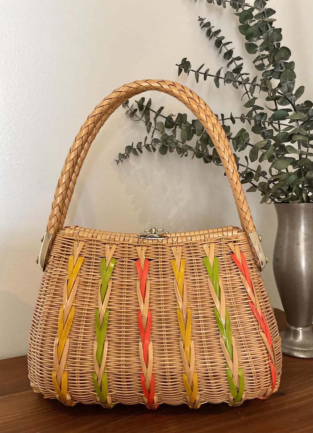 1950s 1960s Simon New York Styled by Ernest Blum Woven Straw Top Handle ...