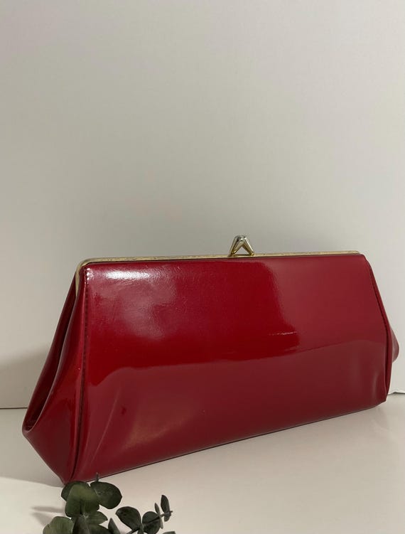 1950s 1960s Cherry Red Patent Leather Vinyl Purse, Vi… - Gem
