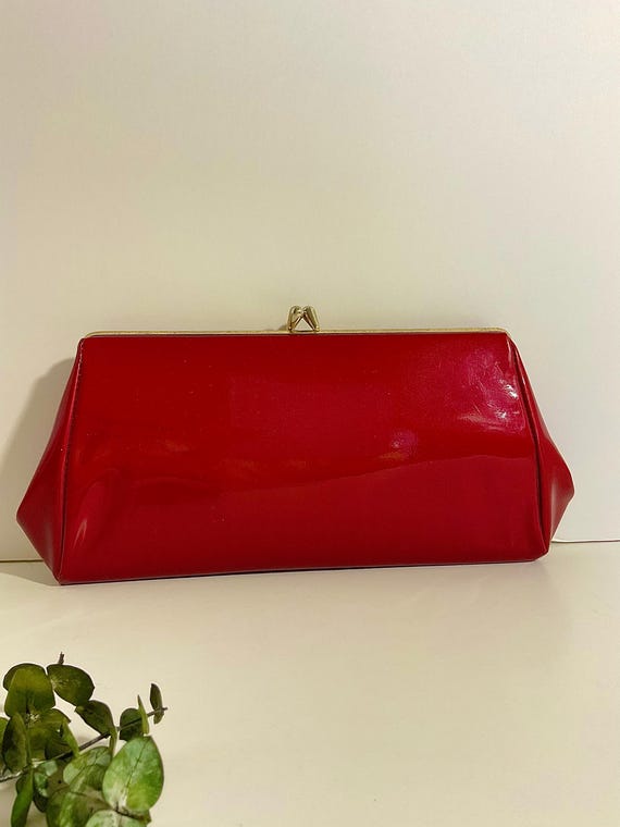 1950s 1960s Cherry Red Patent Leather Vinyl Purse, Vi… - Gem