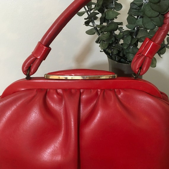 1950s 1960s Red Vinyl Top Handle Handbag, Vintage Ret… - Gem