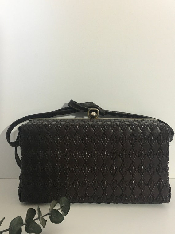 1950s 1960s Chocolate Brown Textured Box Bag, Vintage… - Gem