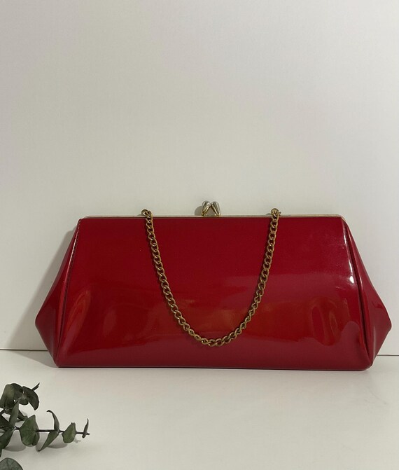 1950s 1960s Cherry Red Patent Leather Vinyl Purse, Vi… - Gem