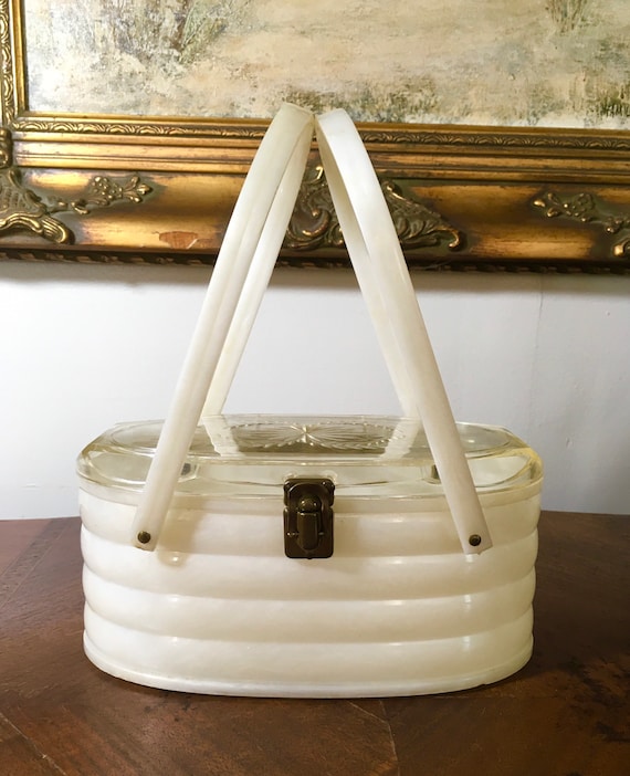 1950s White Marbleized Lucite Box Bag, Vintage Acetat… - Gem