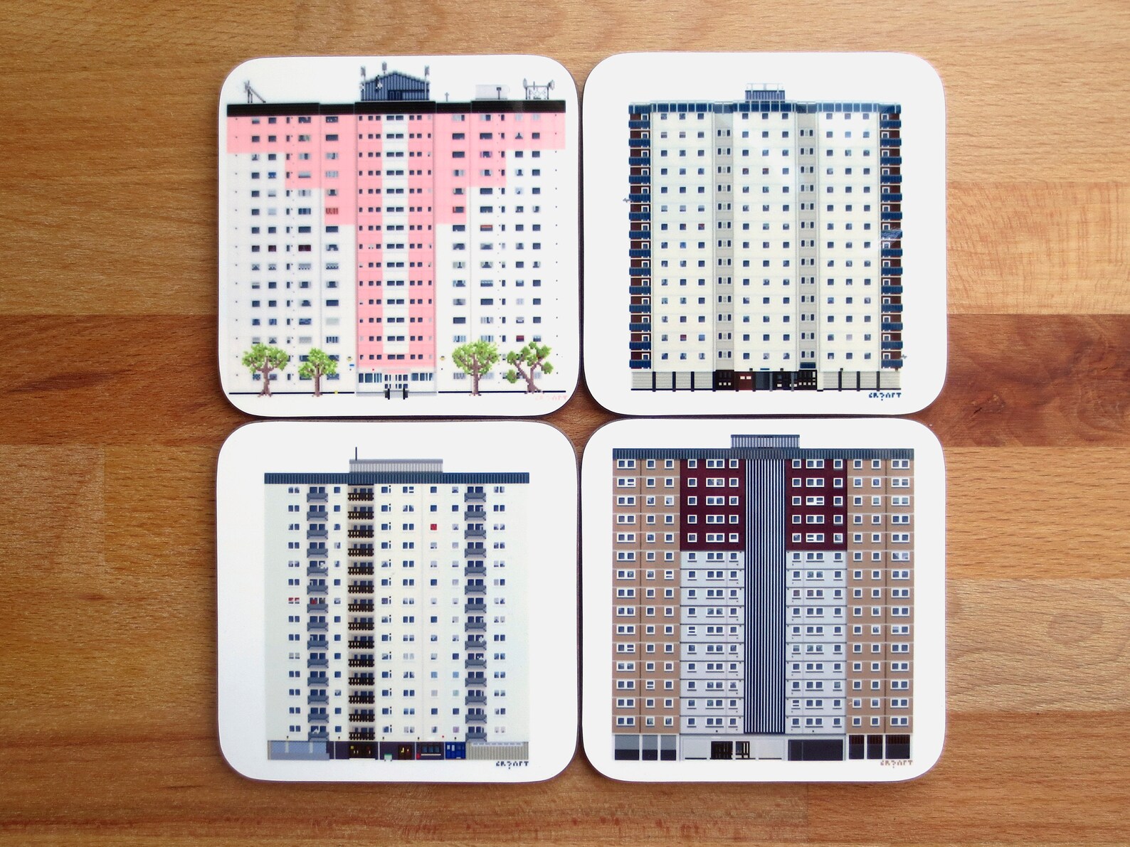 Pixel Dundee Multi Story Tower Blocks 4 Hardboard Coaster | Etsy