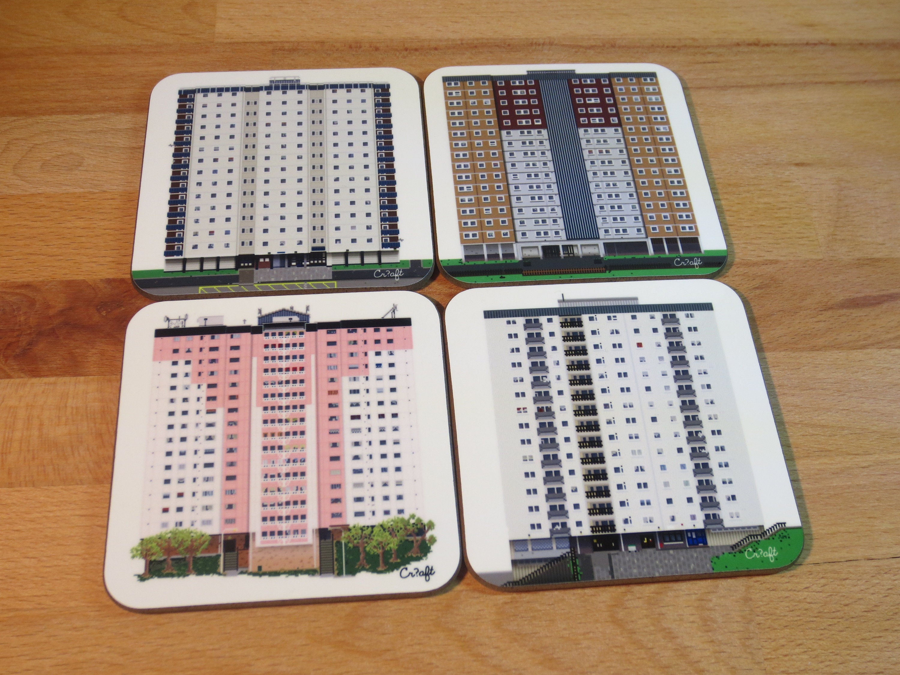 Pixel Dundee Multi Story Tower Blocks 4 Hardboard Coaster - Etsy