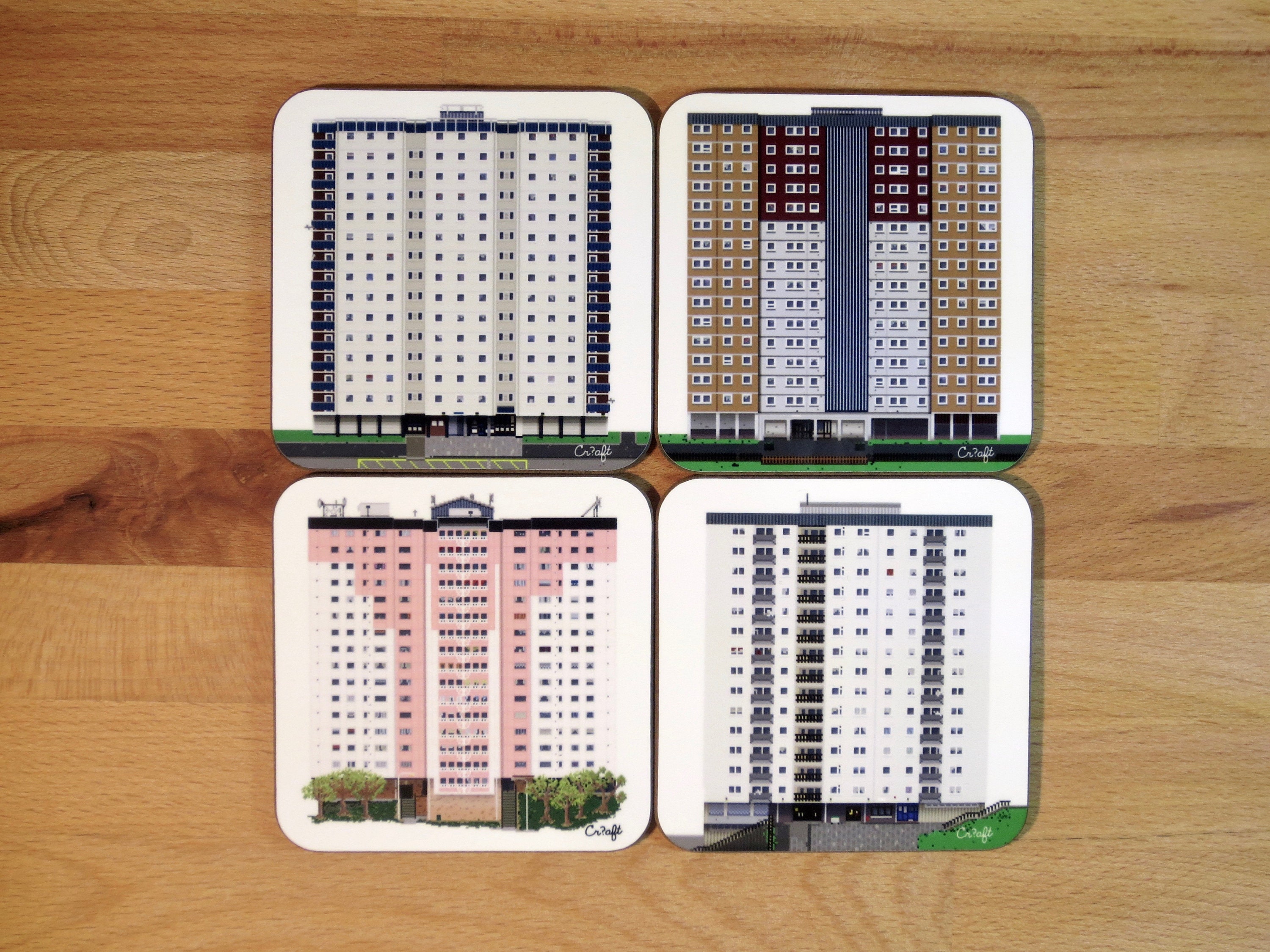 Pixel Dundee Multi Story Tower Blocks 4 Hardboard Coaster - Etsy