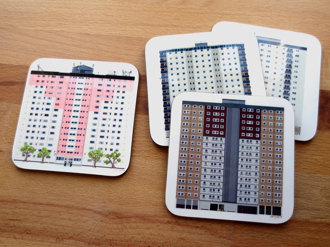 Pixel Dundee Multi Story Tower Blocks 4 Hardboard Coaster | Etsy