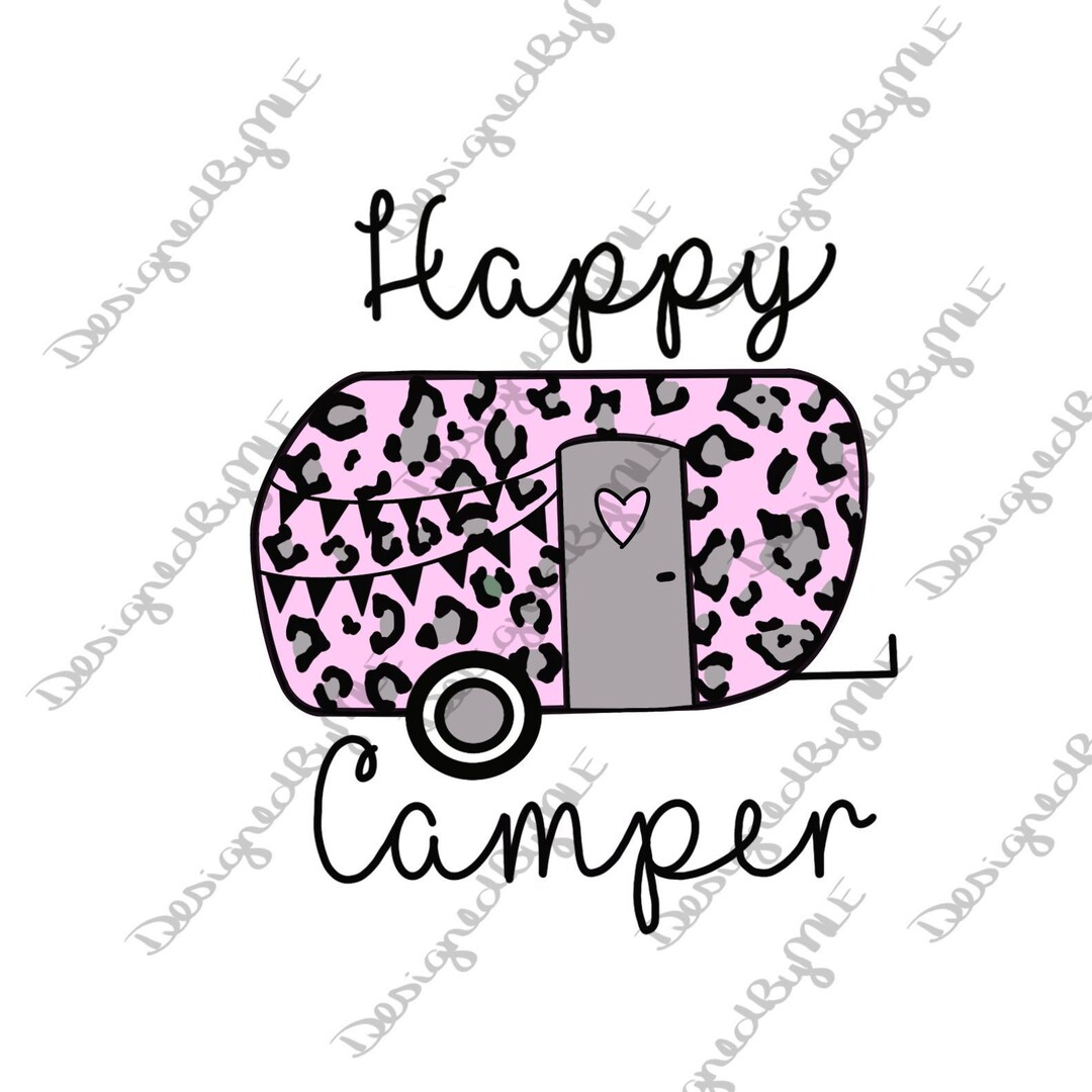 Leopard Happy Camper SVG PNG JPG: Girl Camping Clipart (digital ...