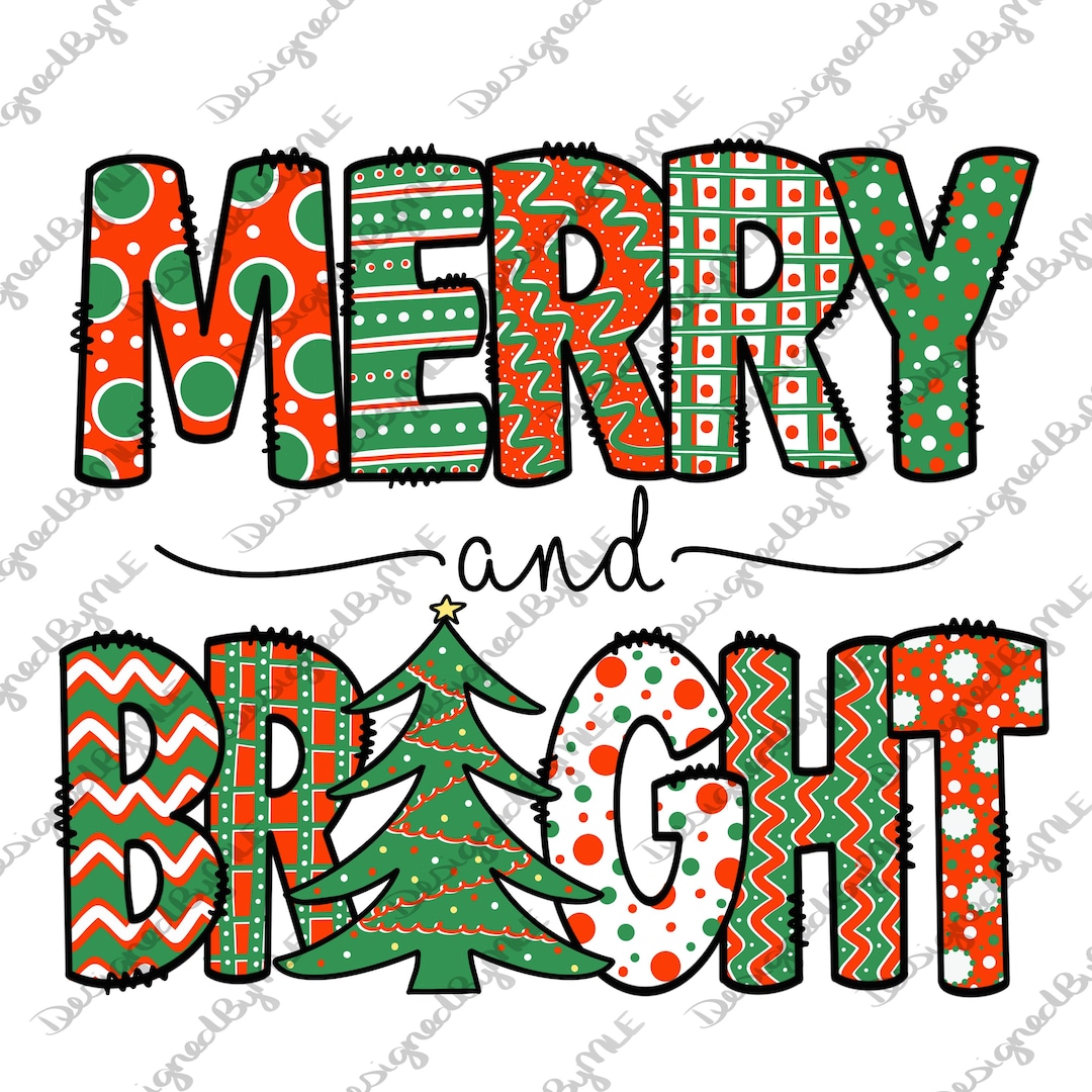 Merry & Bright Christmas Tree PNG - Sublimation Design (instant ...