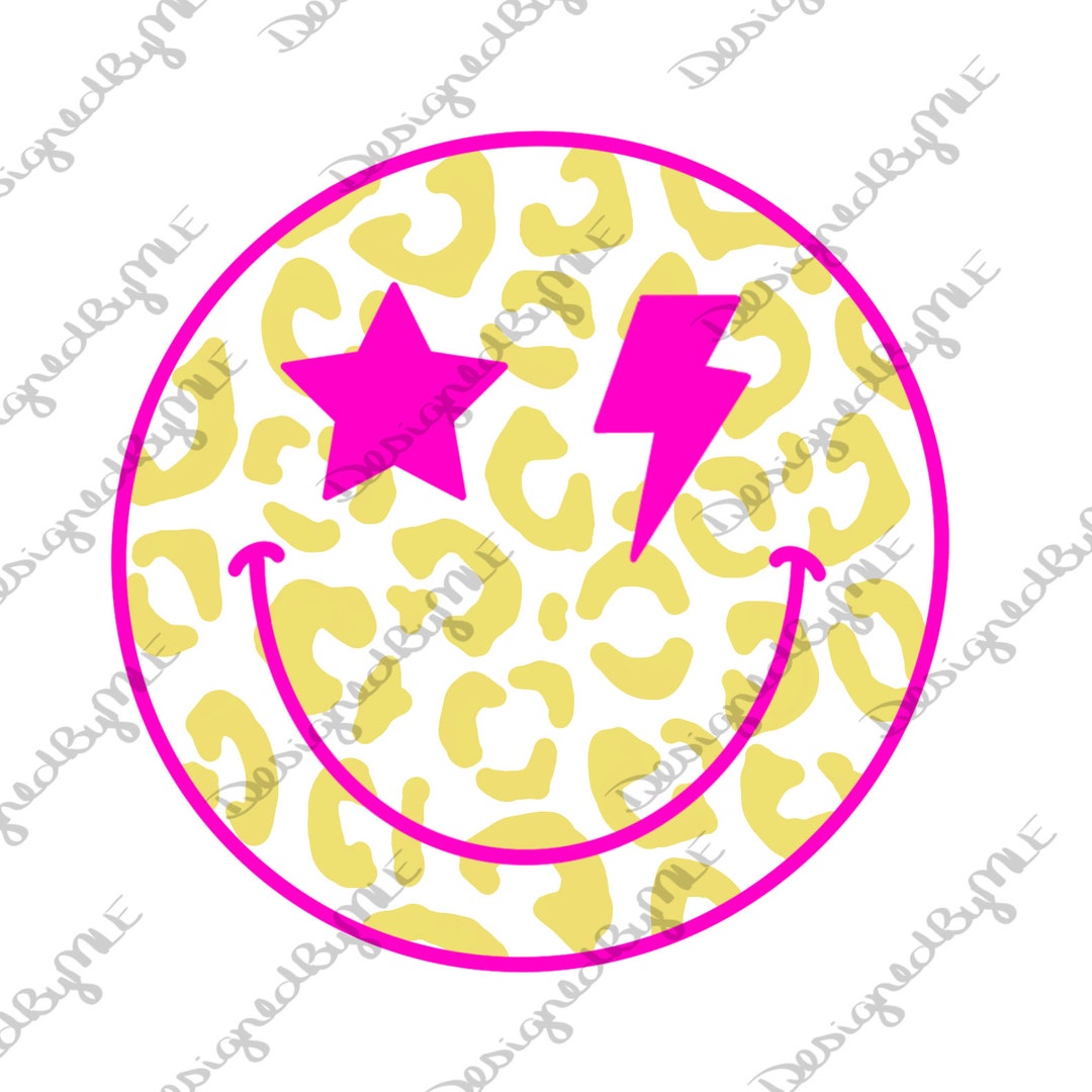 Leopard Print Happy Face With Star and Lightning Bolt (digital Download ...