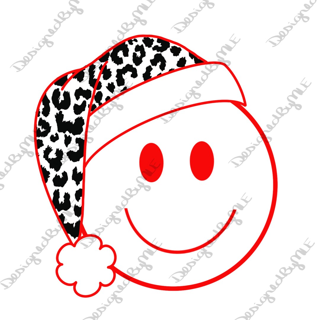 Leopard Santa Hat Happy Face SVG, PNG, Cheetah Hat Happy Face, Leopard ...