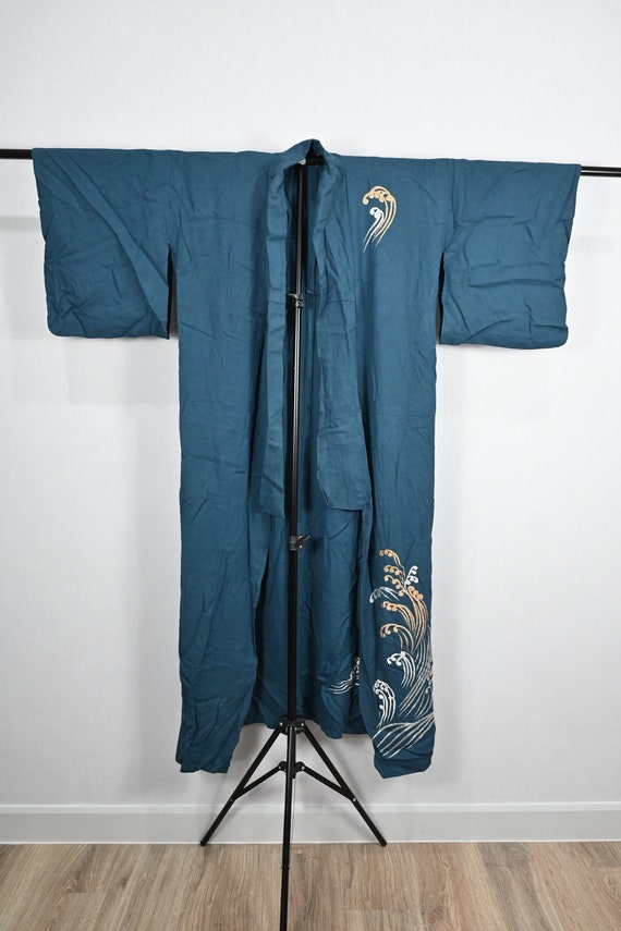 Vintage Japanese Blue With Wave Embroidery Decoration… - Gem