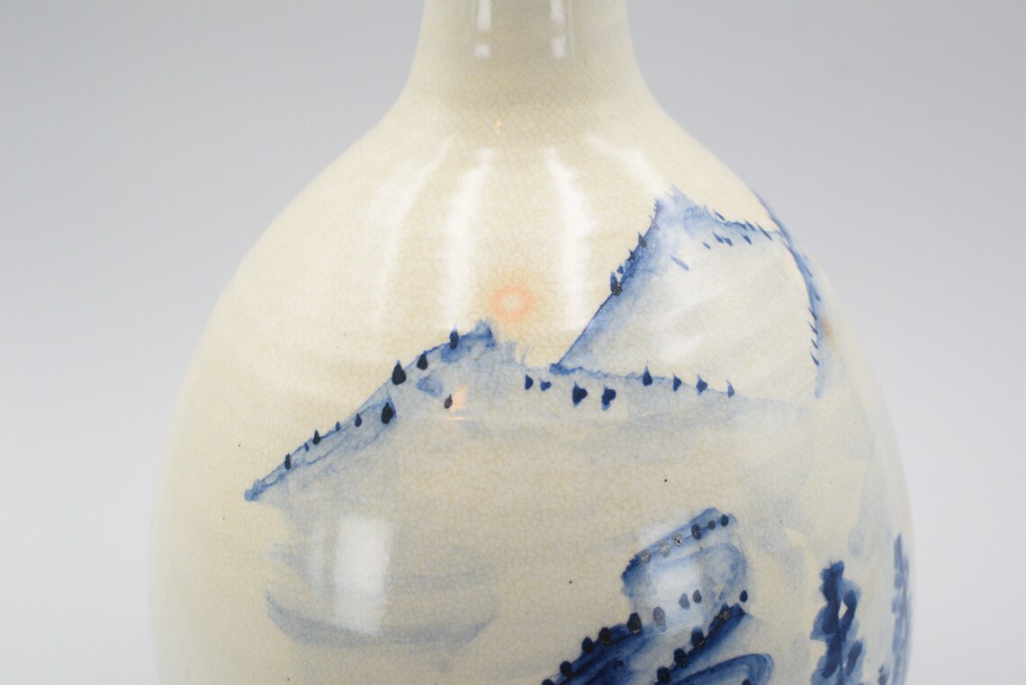 Vintage Japanese Studio Pottery Blue and White Landscape Scene - Etsy