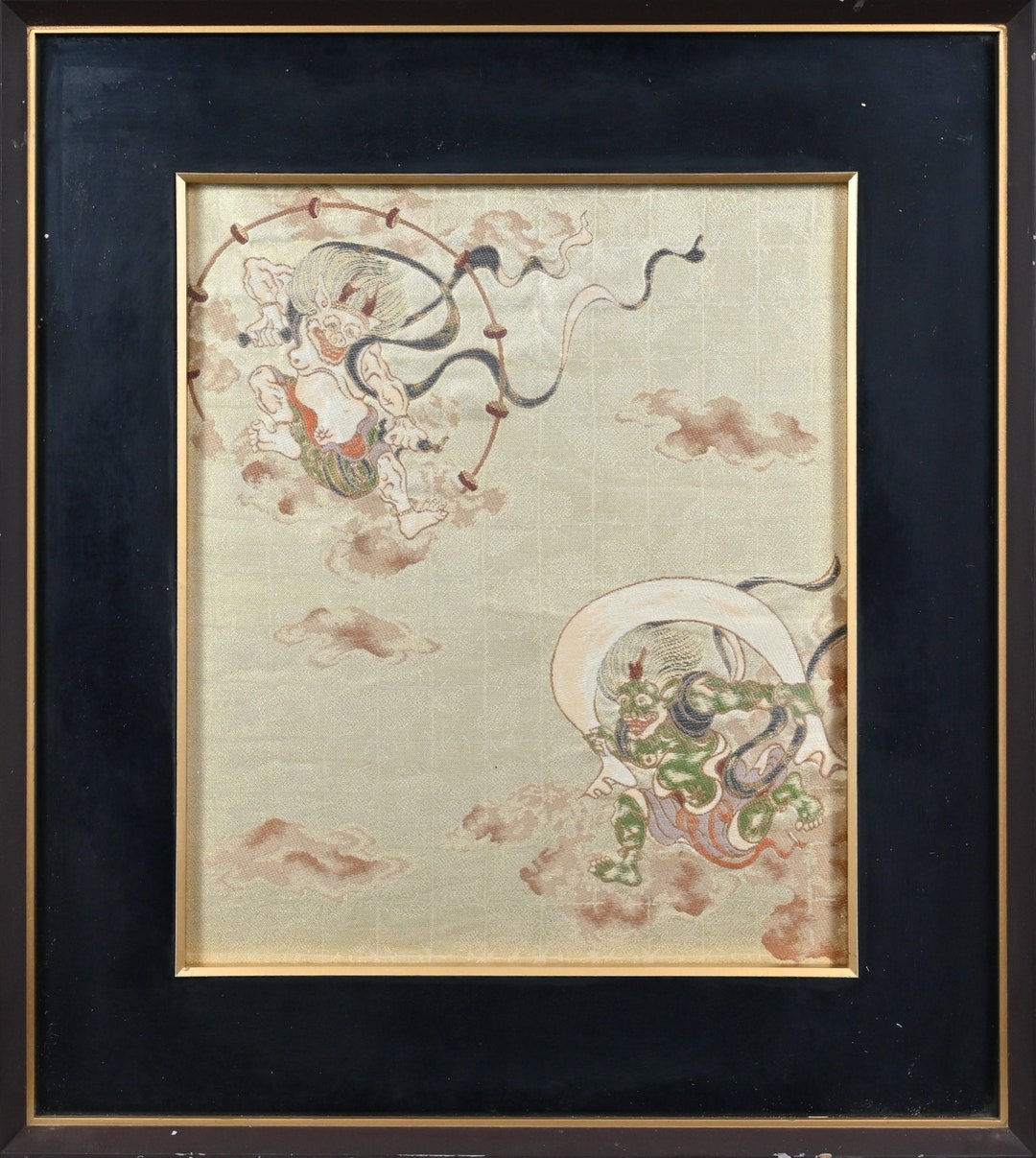 Japanese Silk Twisted Gold Thread Kaiga-ori Woven Painting of Wind and ...