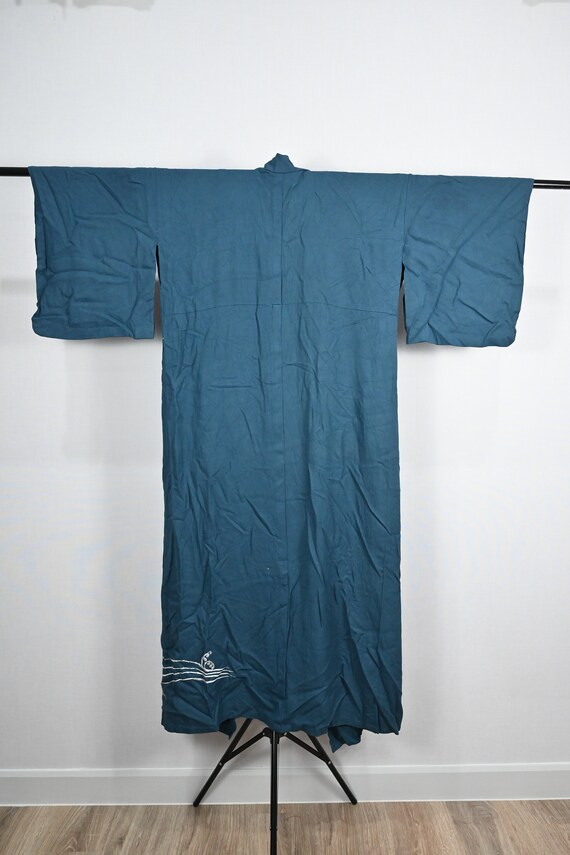 Vintage Japanese Blue With Wave Embroidery Decoration… - Gem