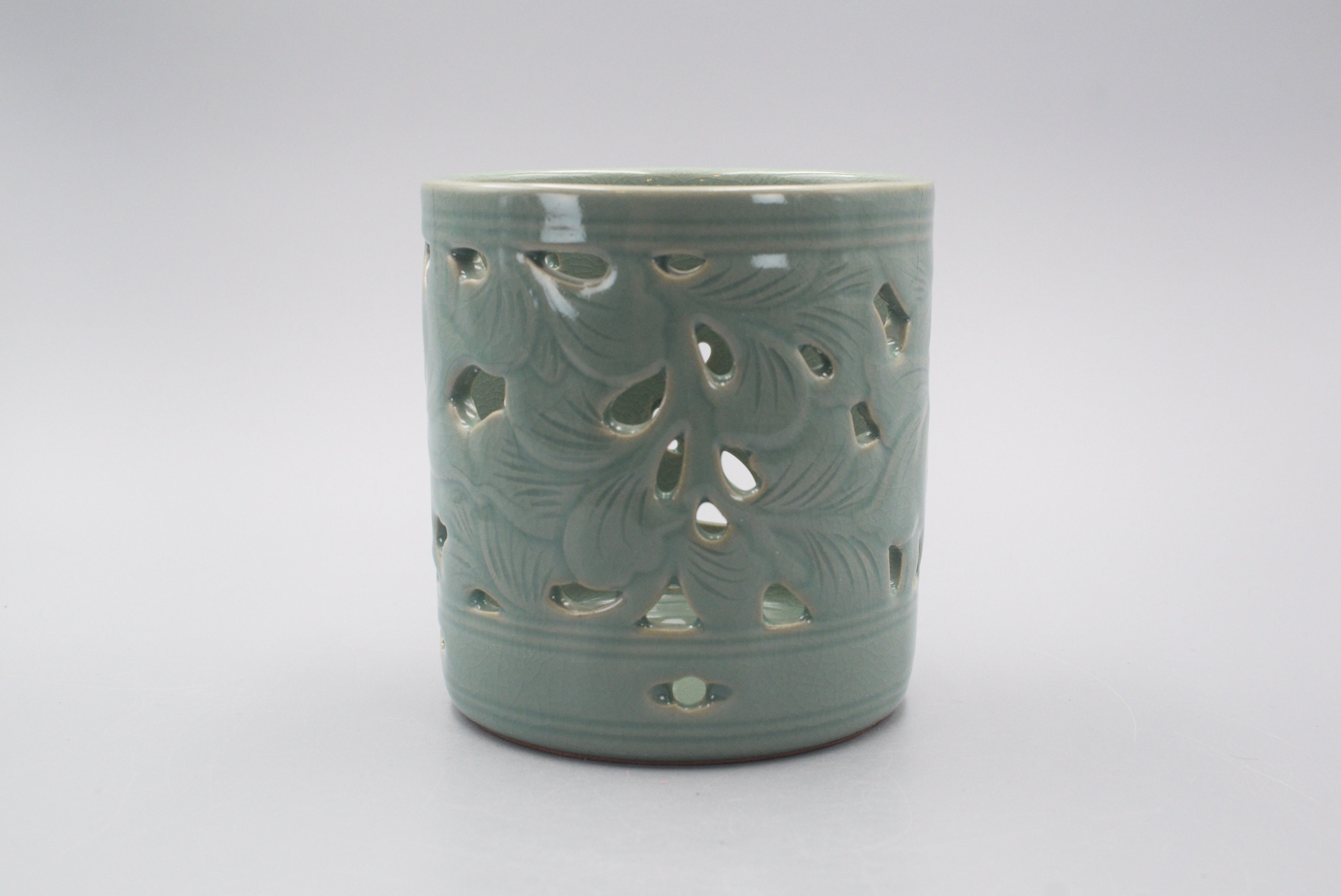 Vintage Korean Pottery Openwork Celadon Green Glaze Brush - Etsy