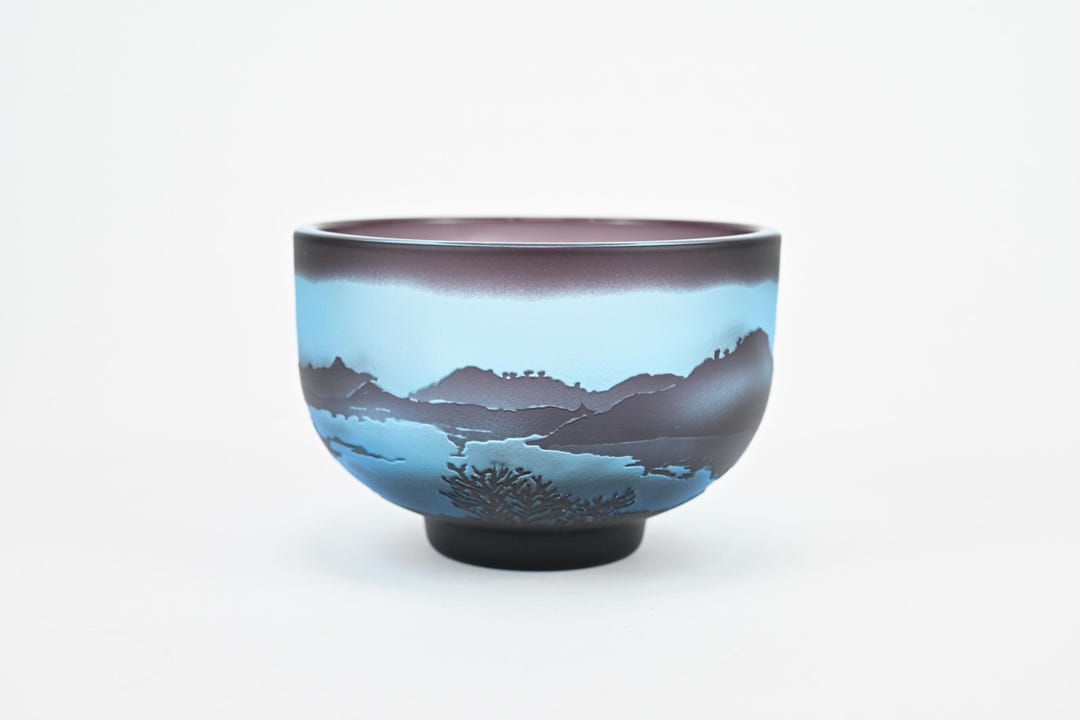 Japanese Blue Glass Chawan Tea Bowl - Etsy