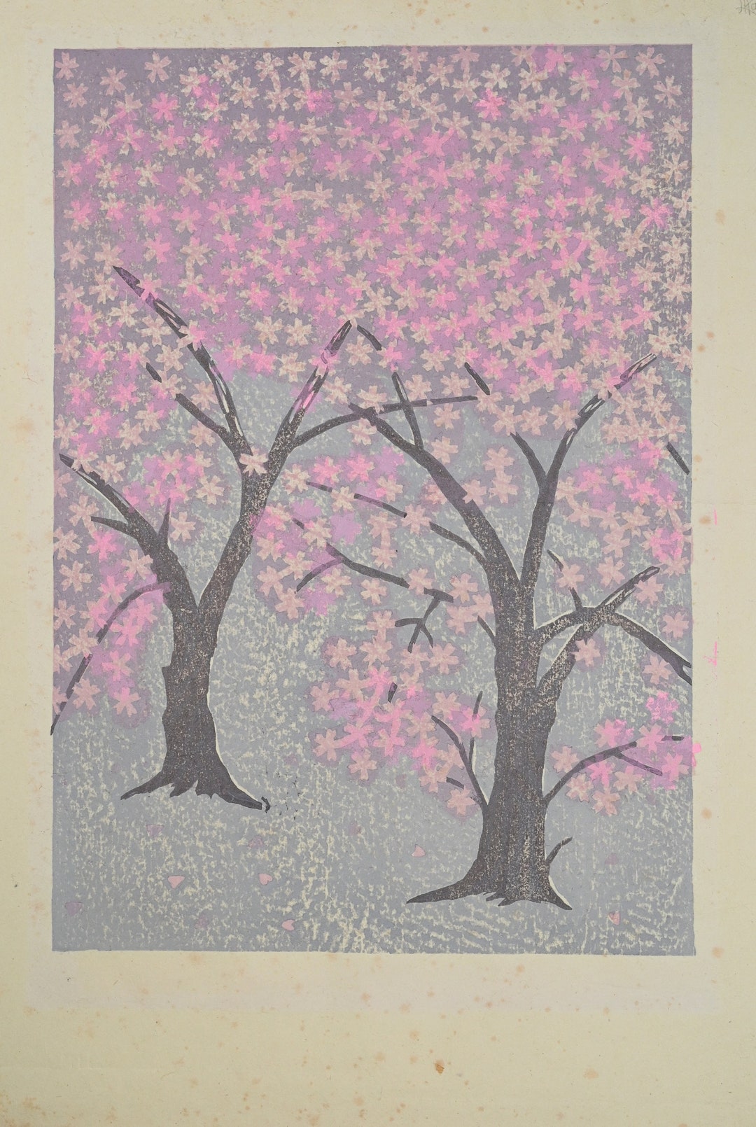 Japanese Woodblock Print of Sakura Tree - Etsy
