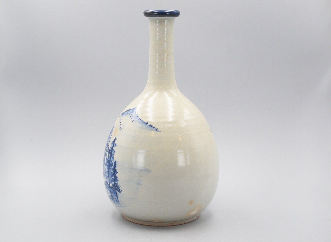 Vintage Japanese Studio Pottery Blue and White Landscape Scene - Etsy
