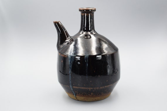 Nice Vintage Japanese Pottery Mashiko Dark Brown Glaze Bottle | Etsy