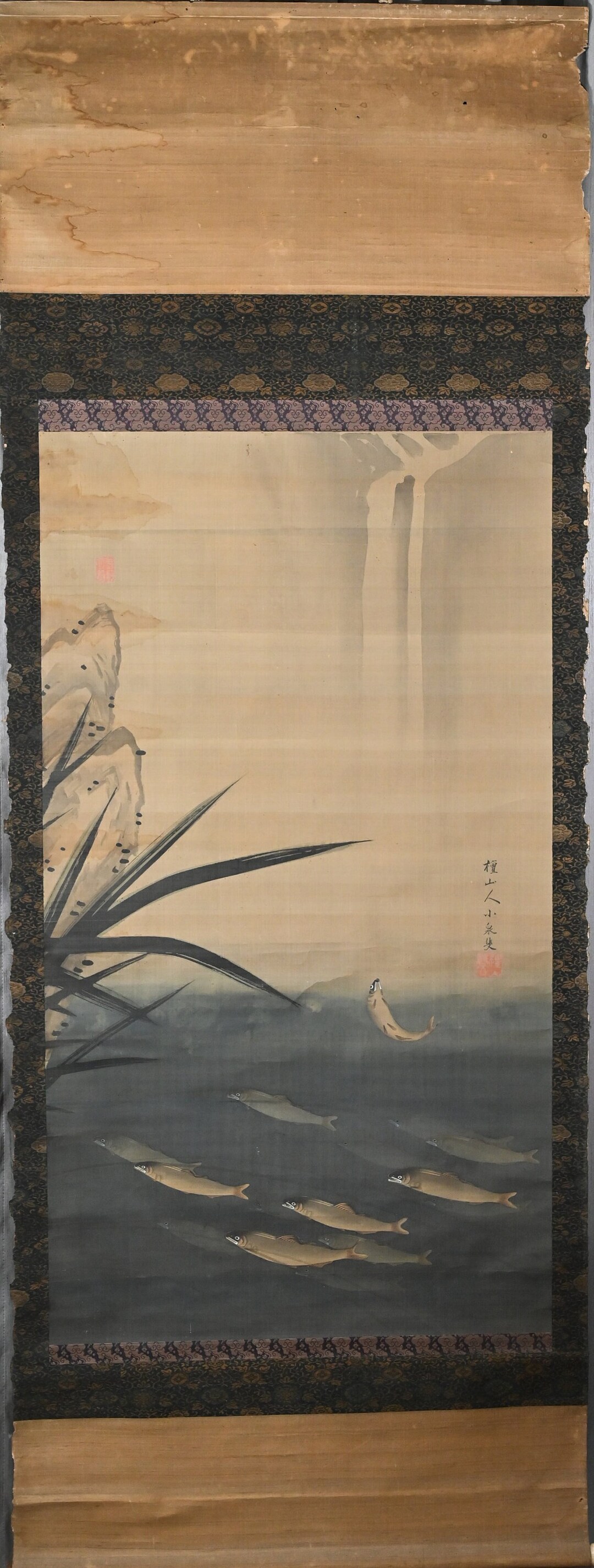 Fine Antique Japanese Hanging Scroll Painting on Silk Kakejiku of River ...