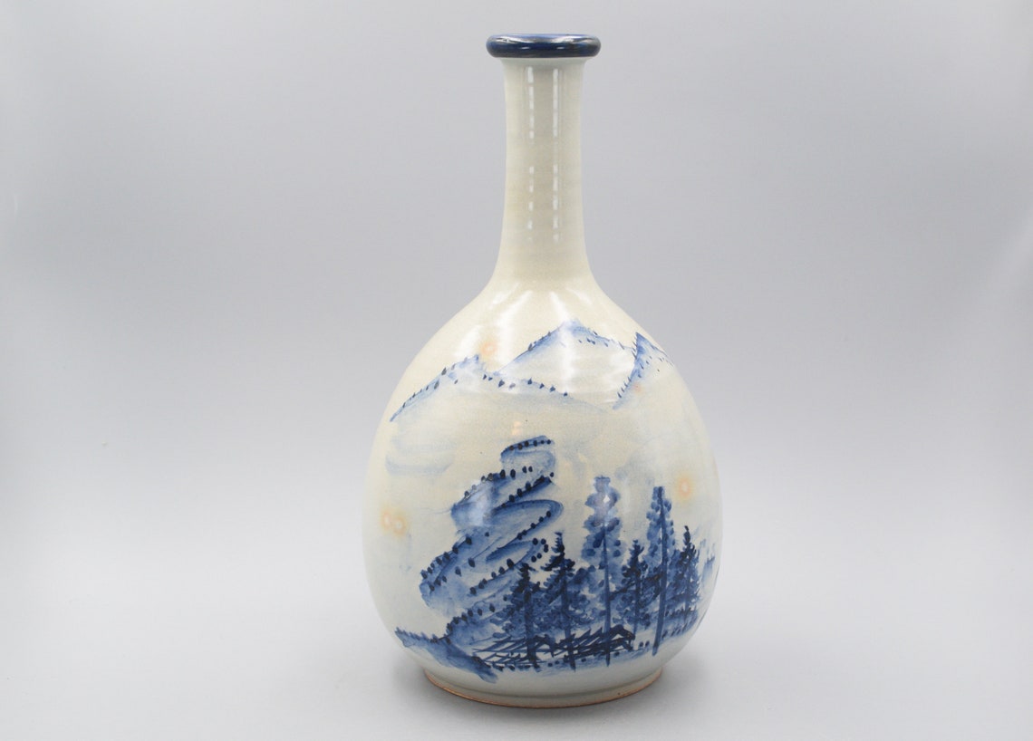 Vintage Japanese Studio Pottery Blue and White Landscape Scene - Etsy