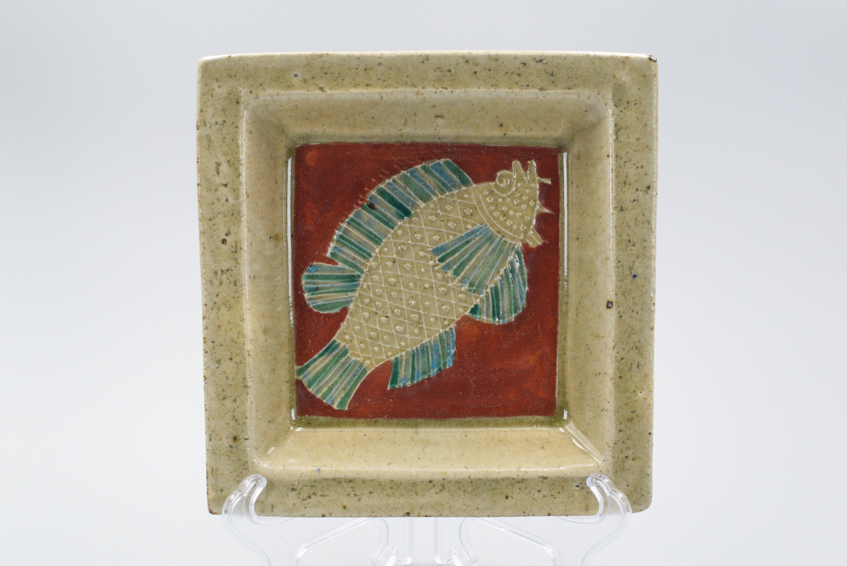 Vintage Japanese Pottery Fish Design Square Saucer Dish | Etsy