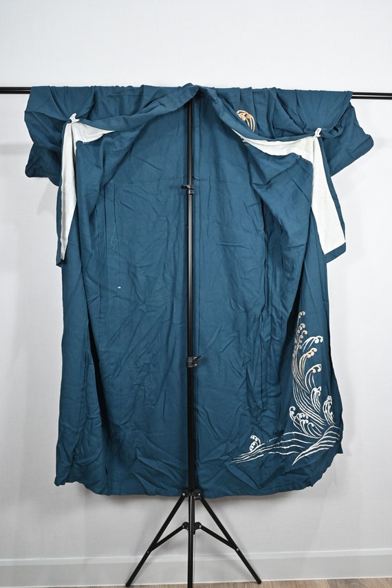 Vintage Japanese Blue With Wave Embroidery Decoration… - Gem