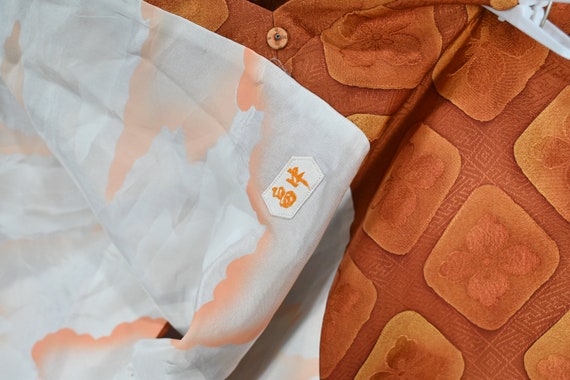 Vintage Japanese Orange Haori Kimono Jacket Odakyu - Gem