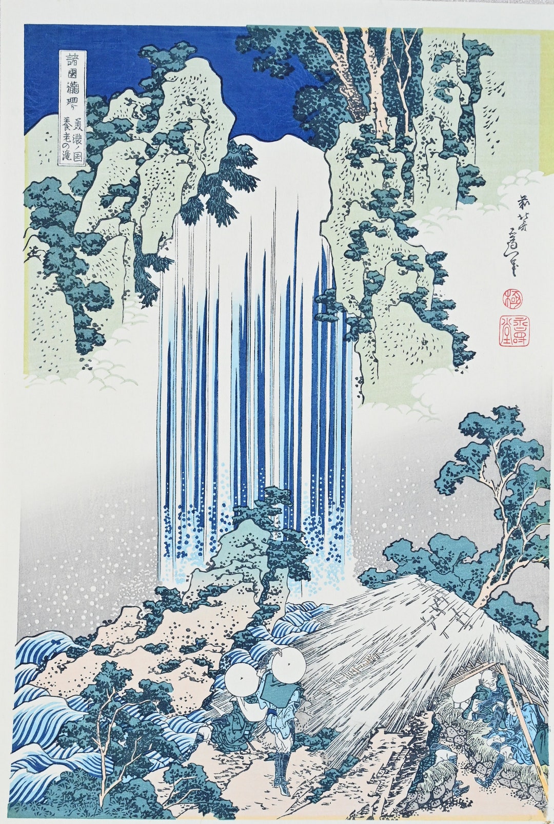 Katsushika Hokusai Japanese Woodblock Print of Waterfall in Mino ...