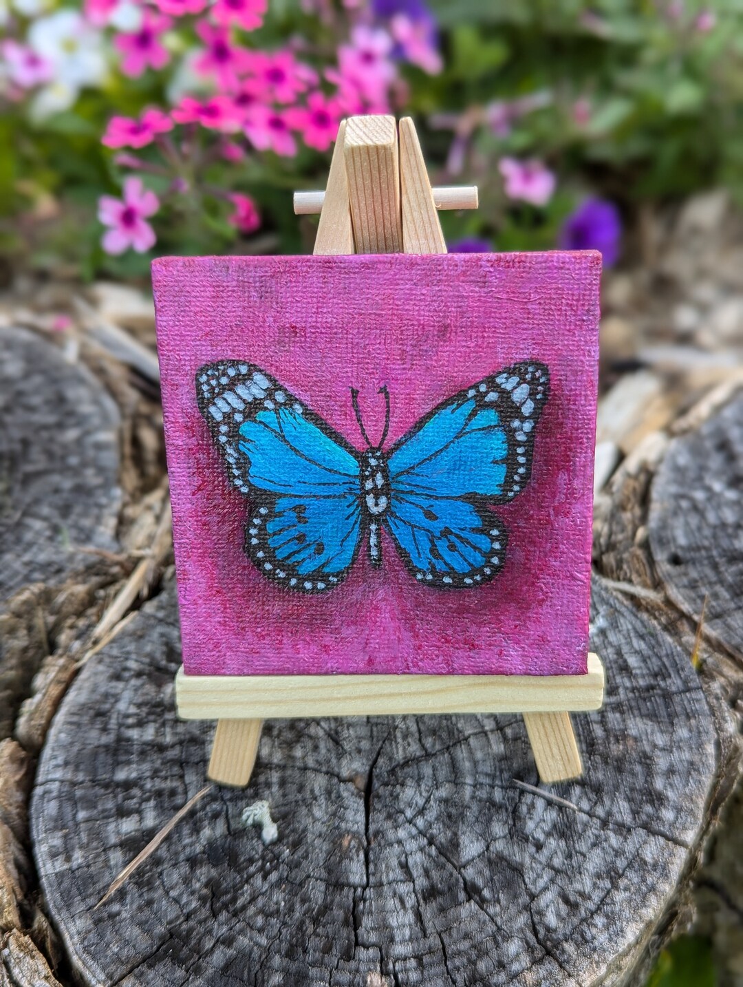 Mini Blue Butterfly Painting, Easel, Flutter Friend Series - Etsy