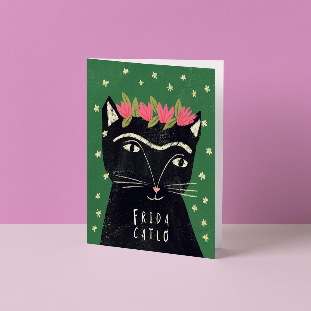 Furida Catlo Cat Artist Card | Frida Kahlo Cat Portrait Greeting Card ...