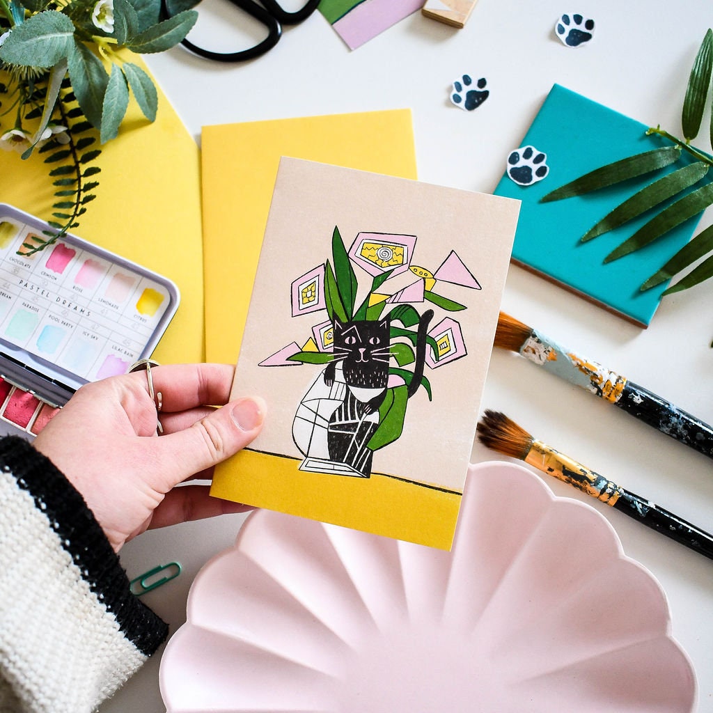 Pablo Picatso Flower Cat Card - Etsy