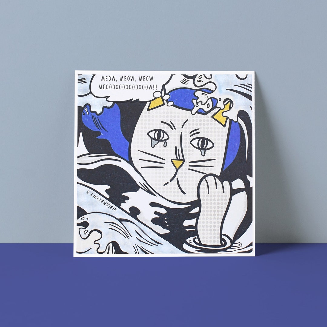 Drowning Cat by Licktenstein Card - Etsy