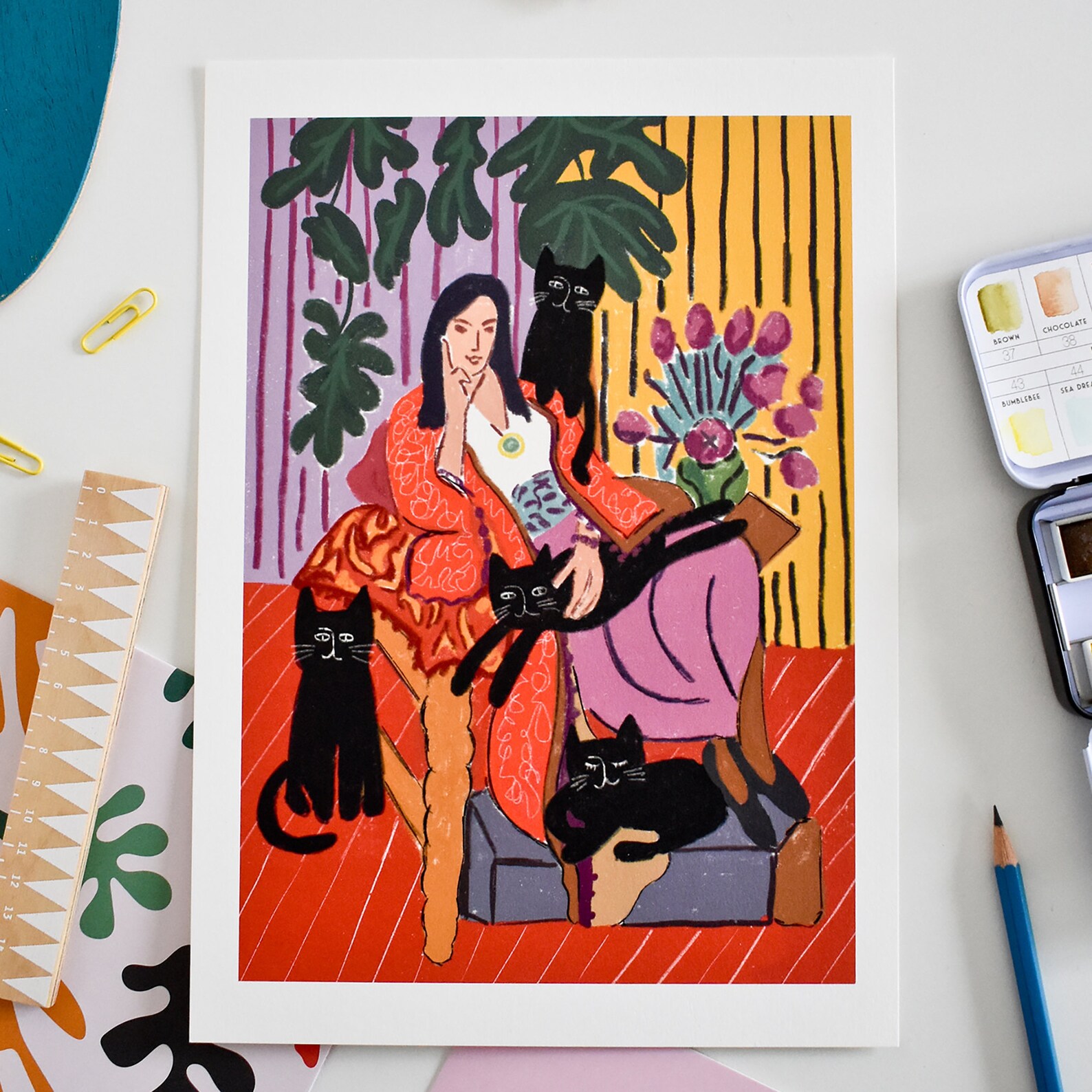 The Cat Lady Art Print | Etsy UK