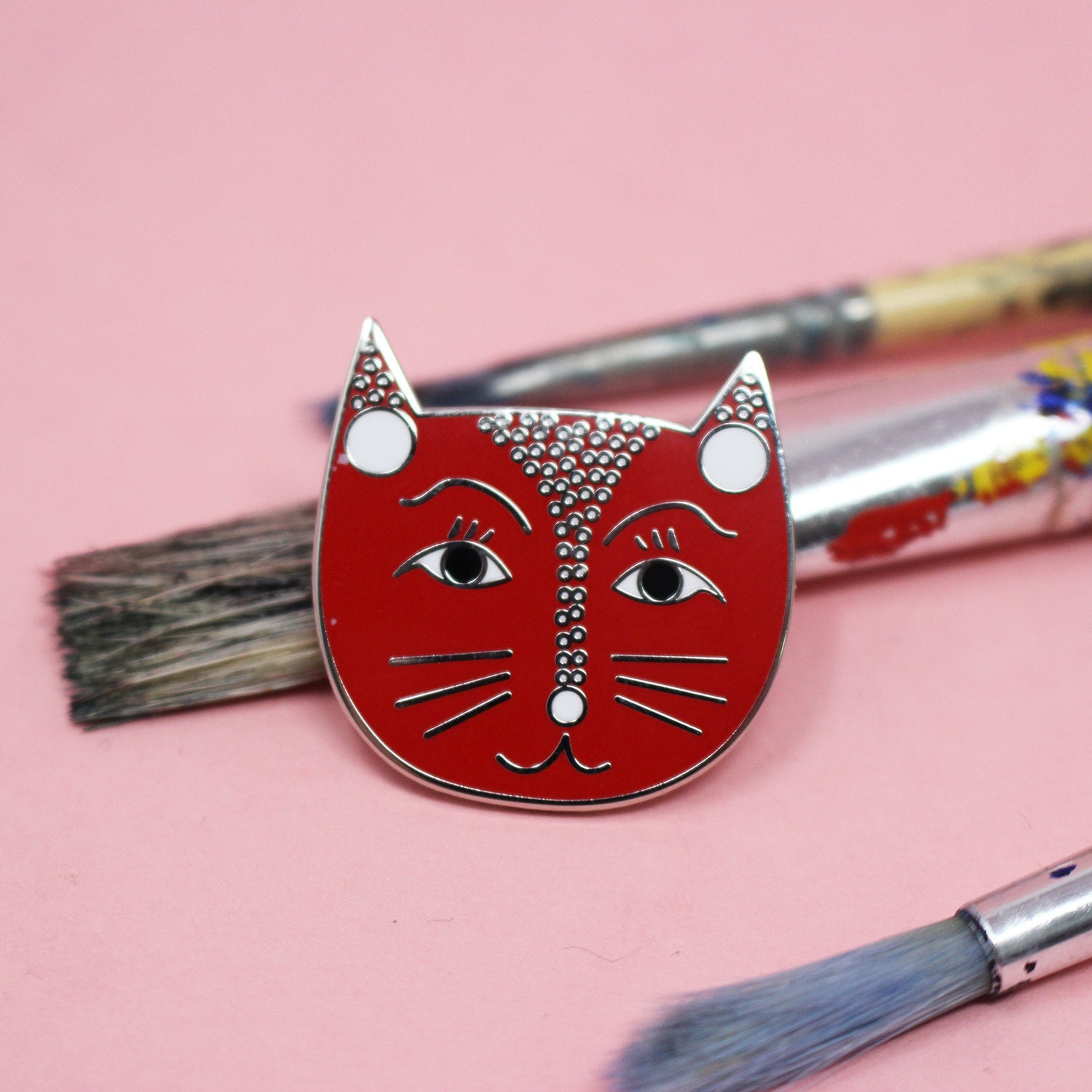 Yayoi Catsama Cat Enamel Pin | Kusama Inspired Cat Artist Pin Badge ...