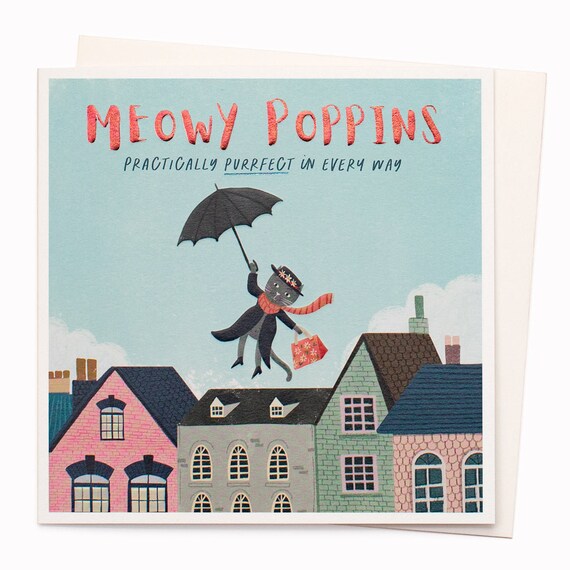 Meowy Poppins Cat Card | Etsy