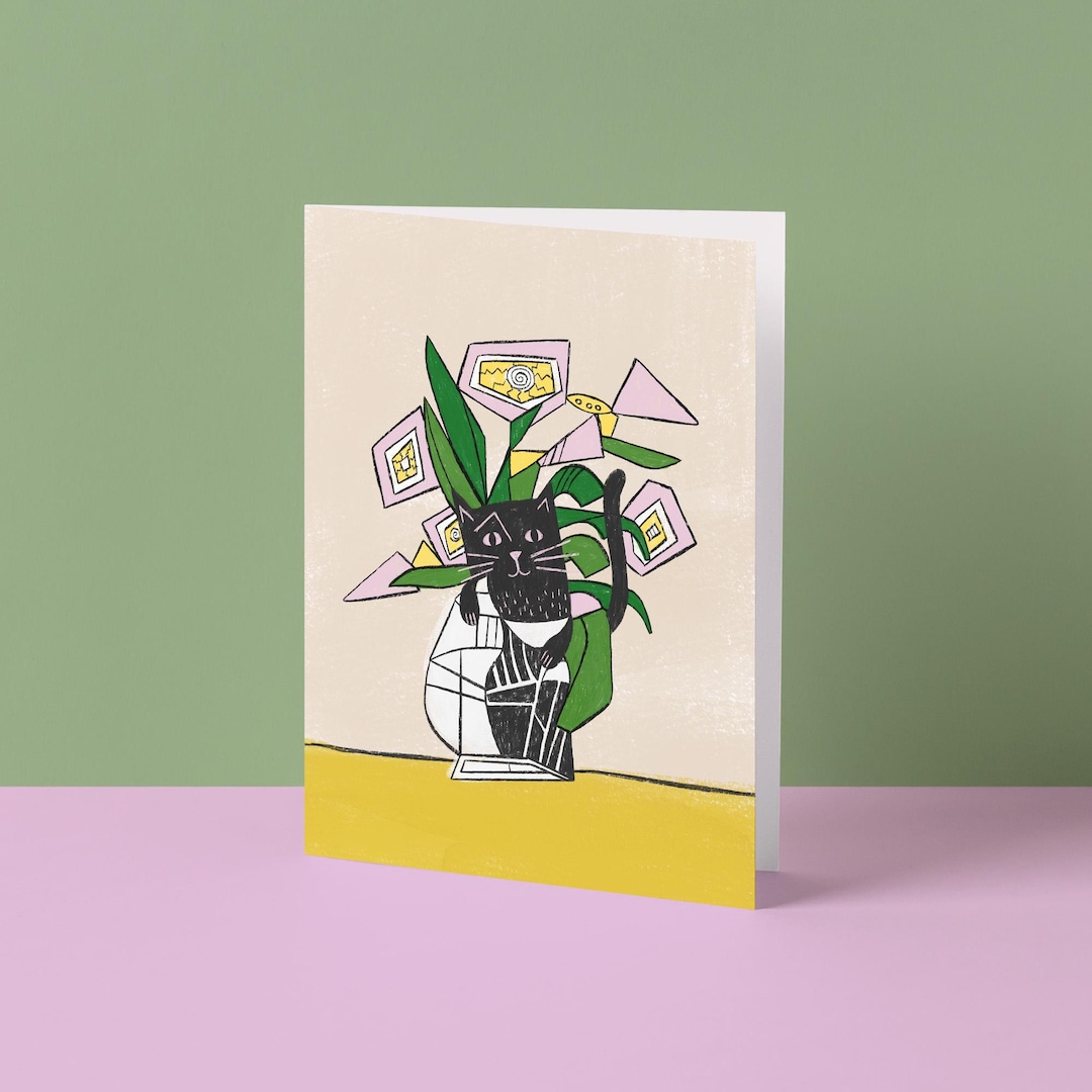 Pablo Picatso Flower Cat Card | Picasso Inspired Artist Cat Greeting ...