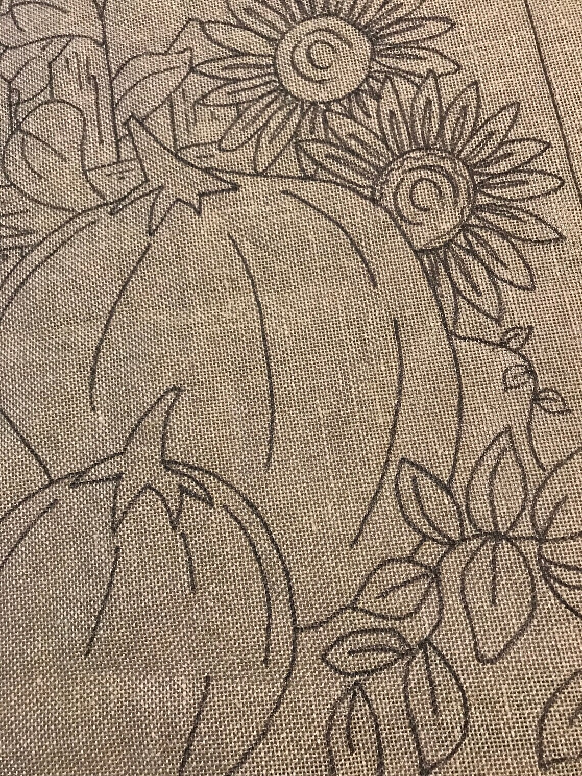 Rug Hooking Pattern on Linen, Pumpkins and Sunflowers, Flowers Over ...
