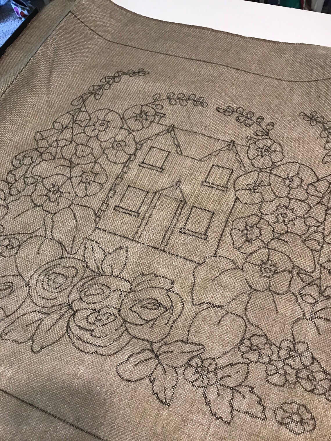 English Cottage Rug Hooking Pattern: Hollyhocks & Foxgloves on ...