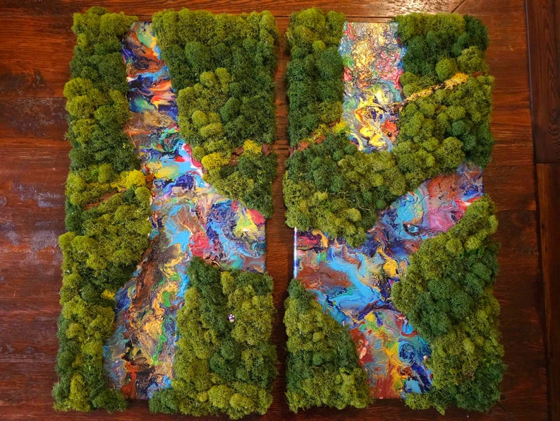 Moss Wall Art With Paint Pouring - Etsy