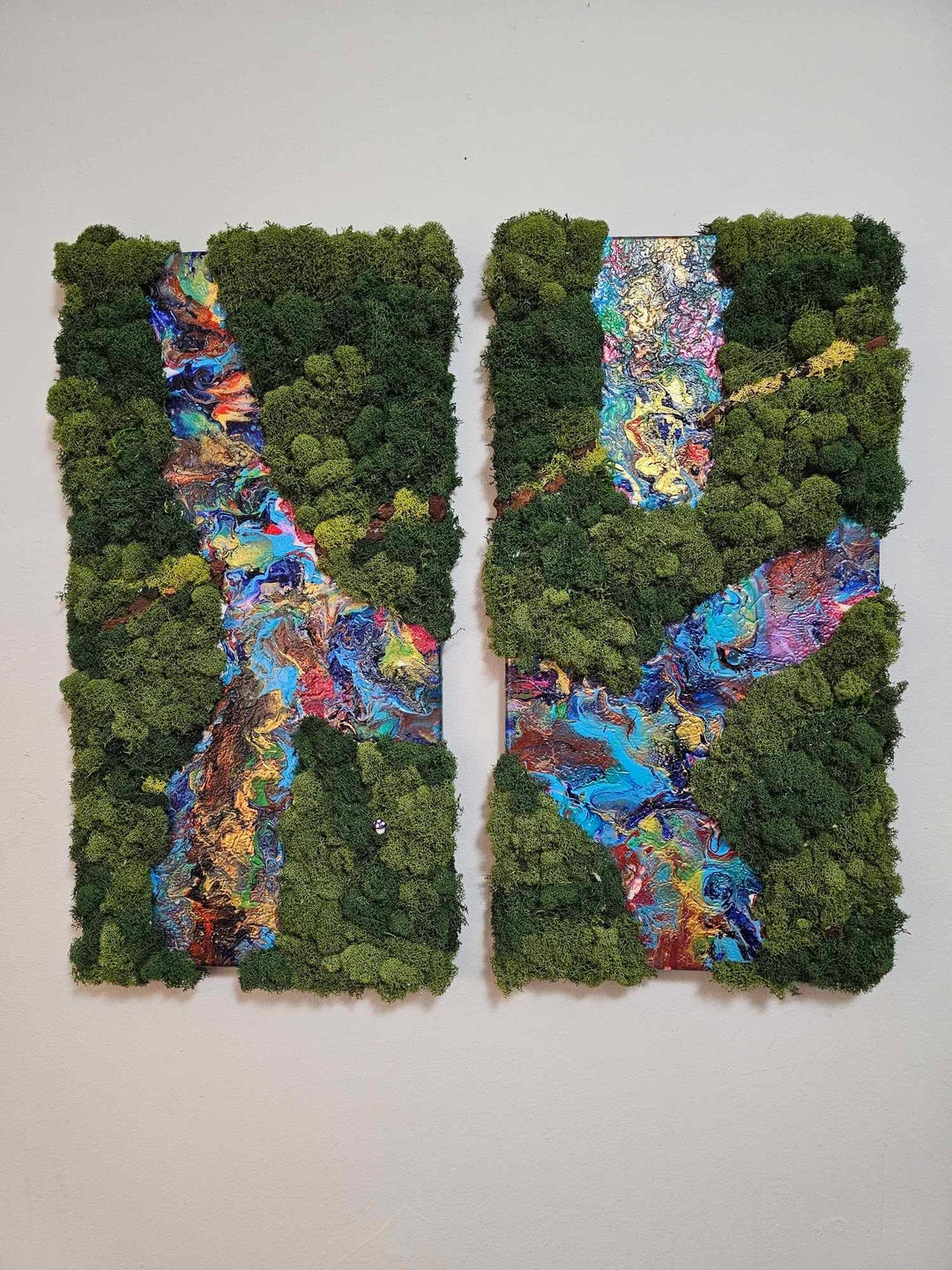 Moss Wall Art With Paint Pouring - Etsy
